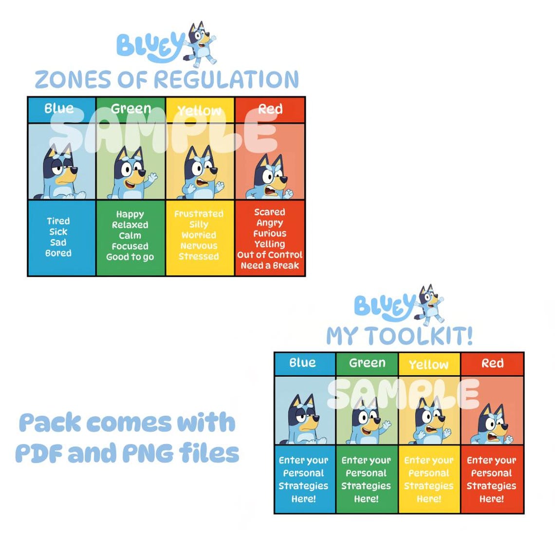 Bluey Emotional Regulation Toolkit: Zones of Regulation Cards and ...