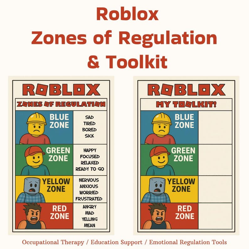 Roblox Emotional Regulation Toolkit: Zones of Regulation Cards and ...