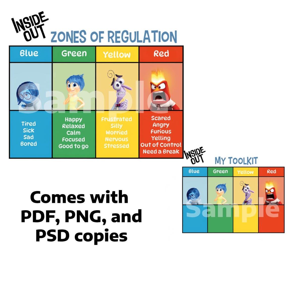 Inside Out - Zones of Regulation, Emotional Toolkit / Strategies, Zones ...