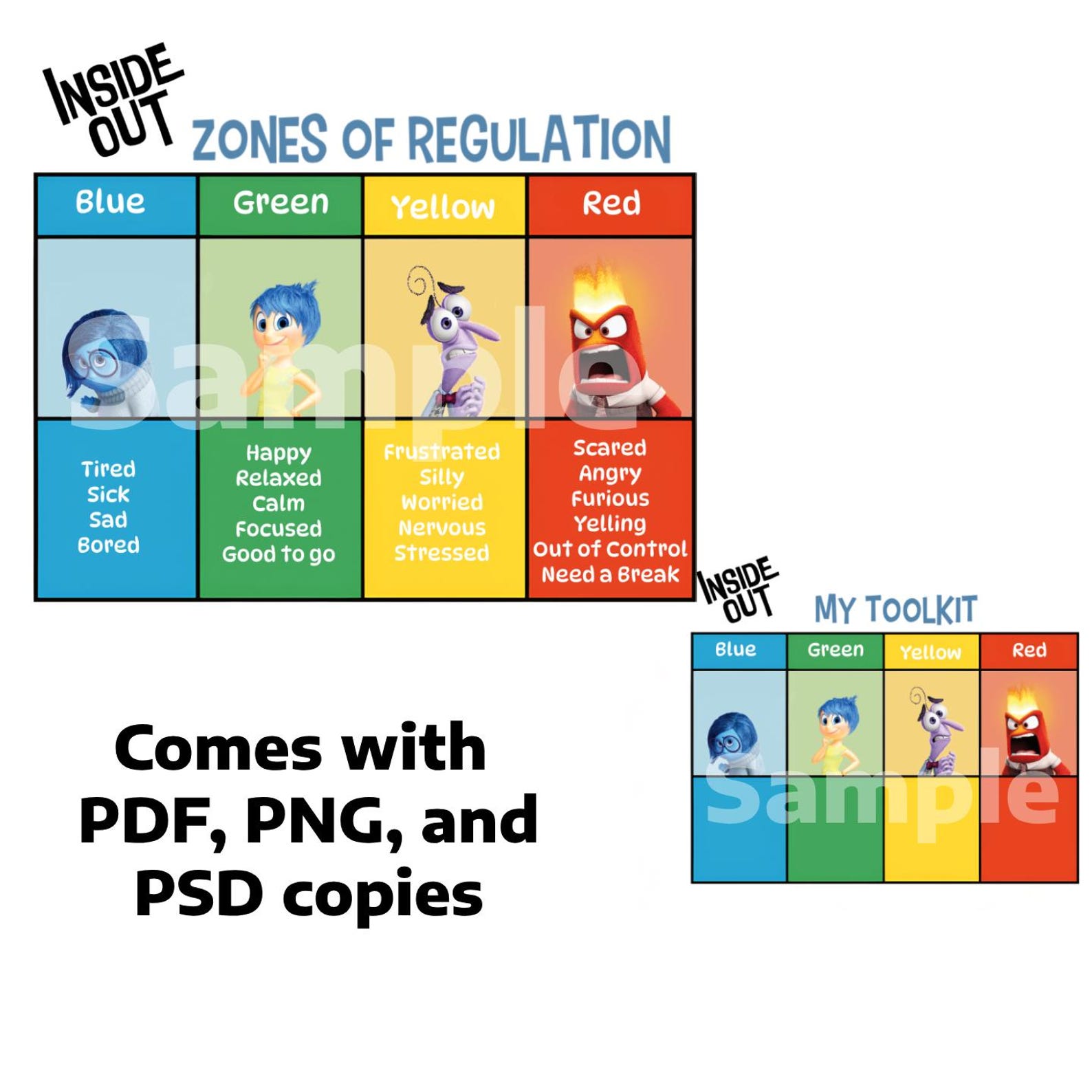 Inside Out - Zones of Regulation, Emotional Toolkit / Strategies, Zones ...