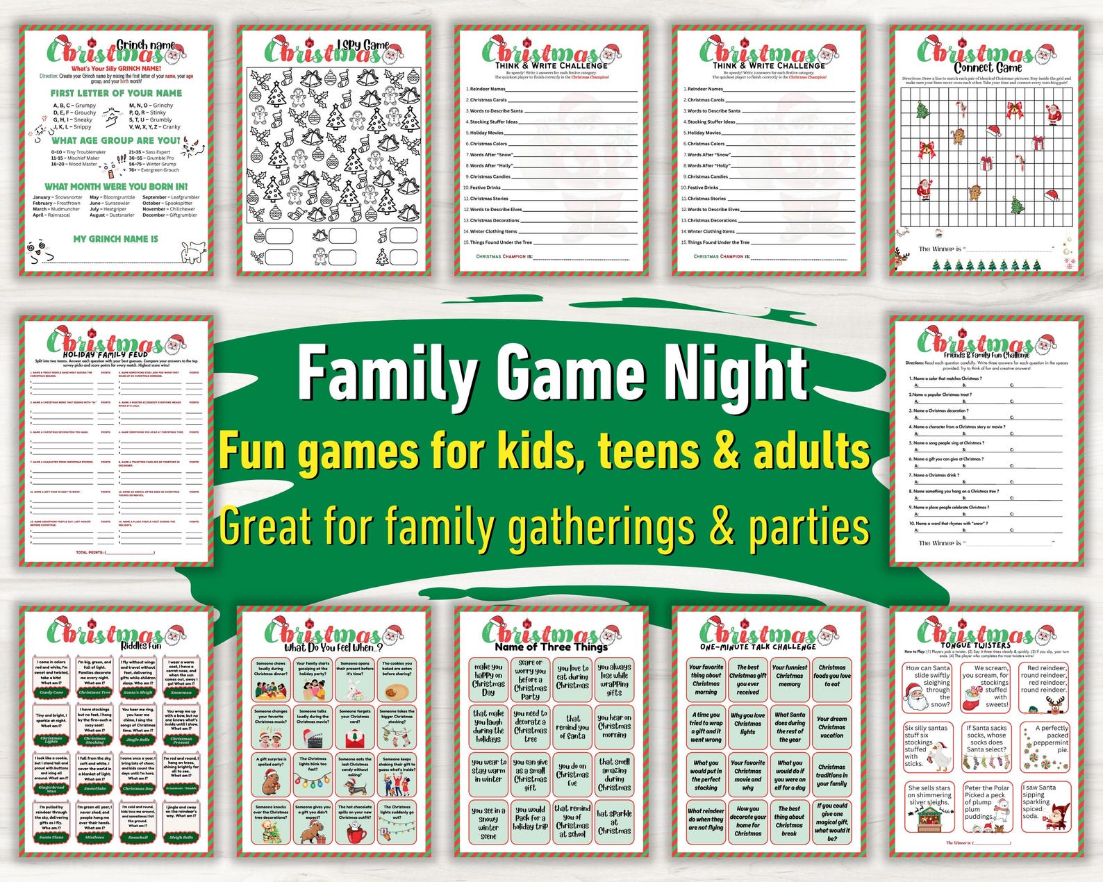 50+ Printable Christmas Games Bundle | Family, Kids & Holiday Party Fun ...