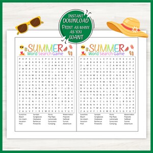 Instant Download Summer Word Search PDF, Giant Printable Puzzle for ...