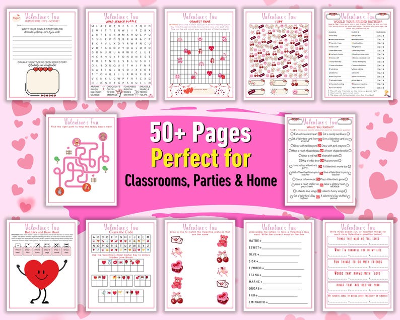 Valentine’s Day Games Bundle: 50+ Printable Party Activities for Kids ...