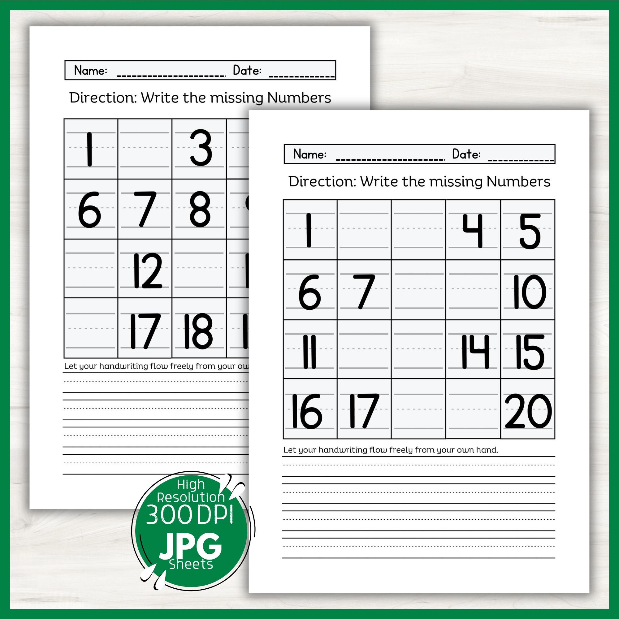 Missing Numbers 1-20 Worksheets: Preschool Kindergarten Math (PDF ...