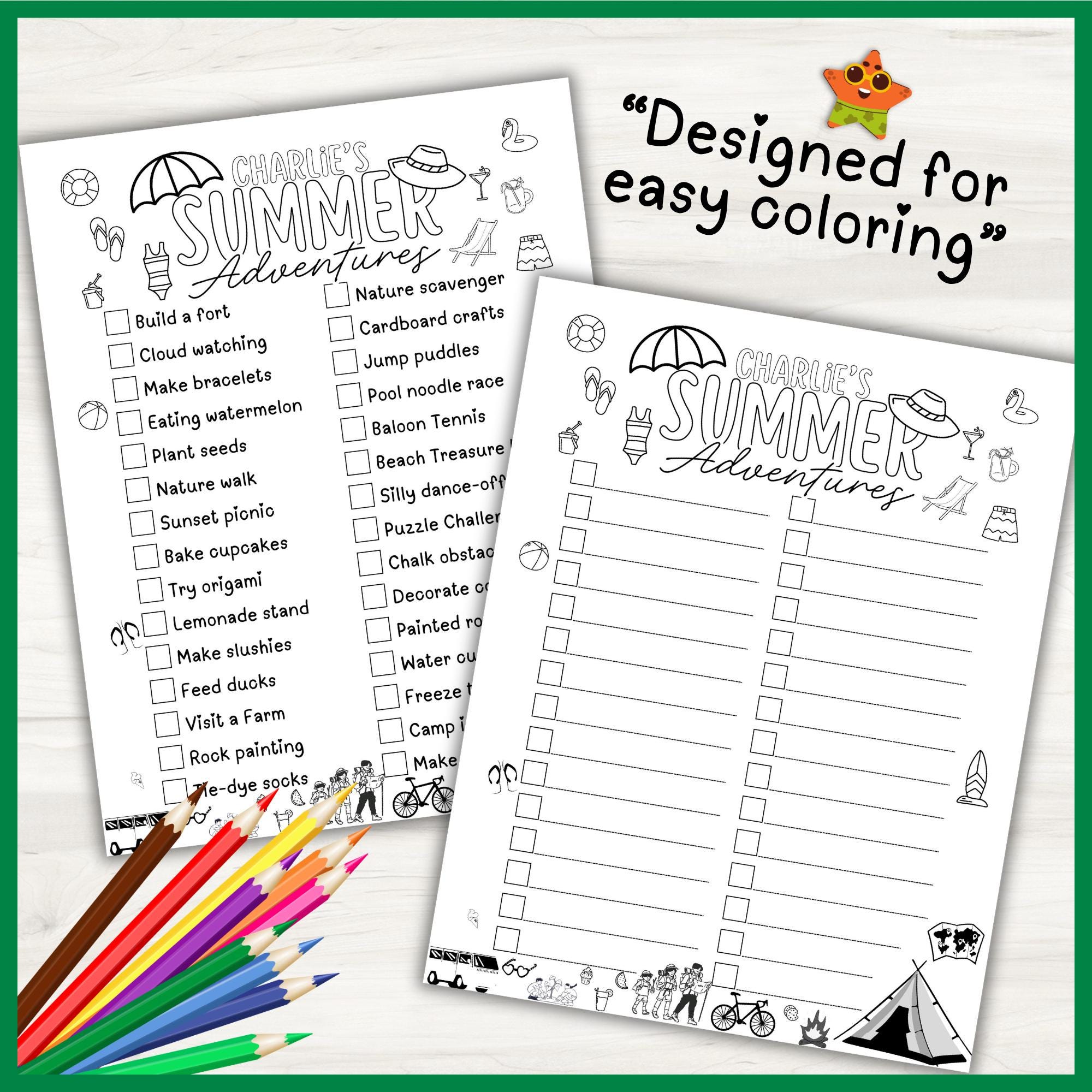 Editable Summer Bucket List Instant Download Family Fun Checklist ...