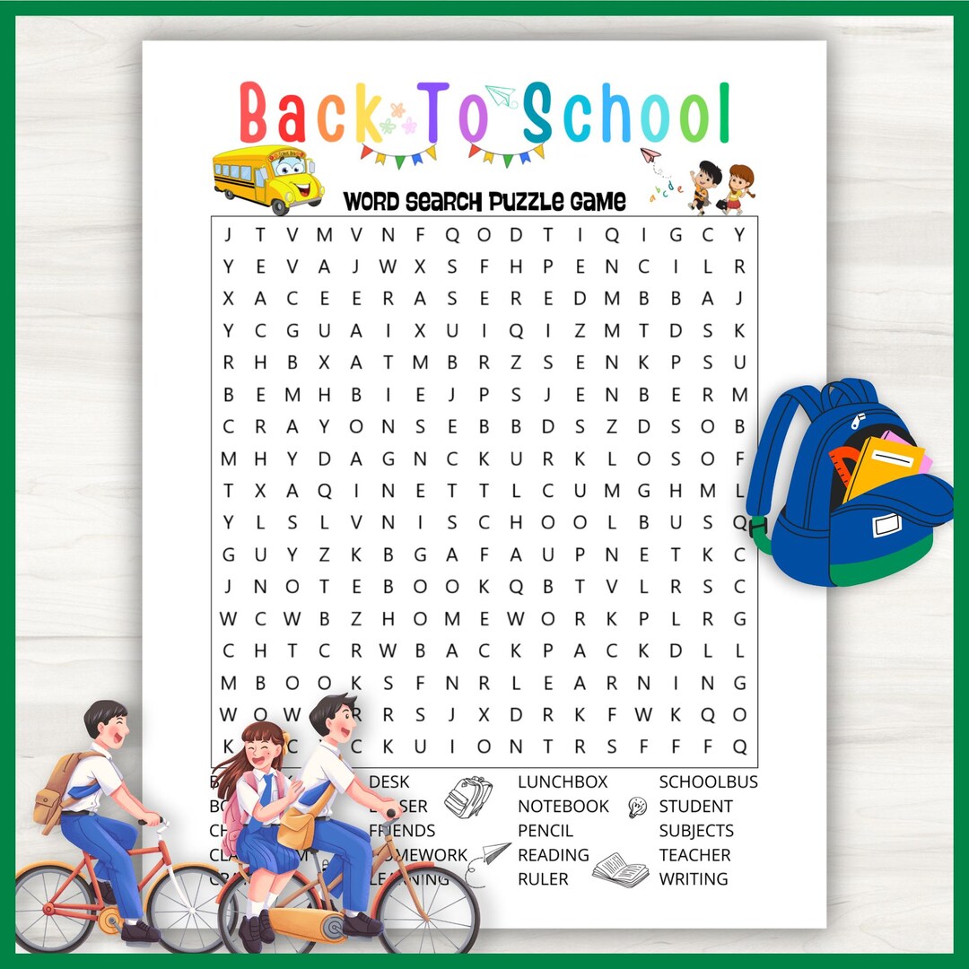 Back to School Word Search Puzzle: K-6 First Day Activity (printable ...
