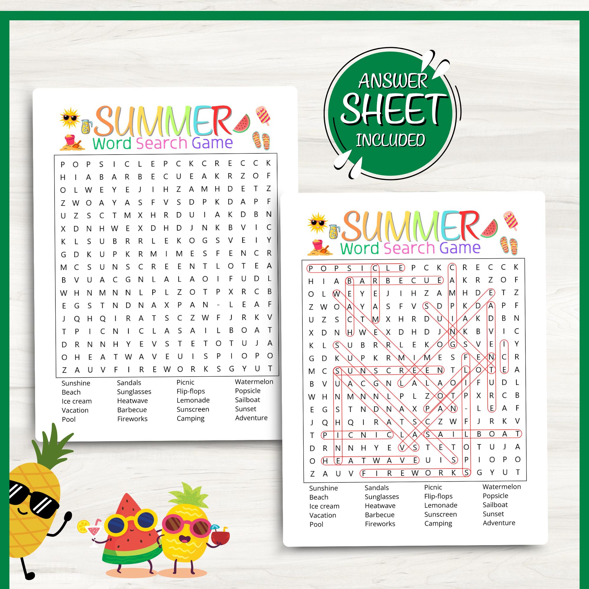 Instant Download Summer Word Search PDF, Giant Printable Puzzle for ...