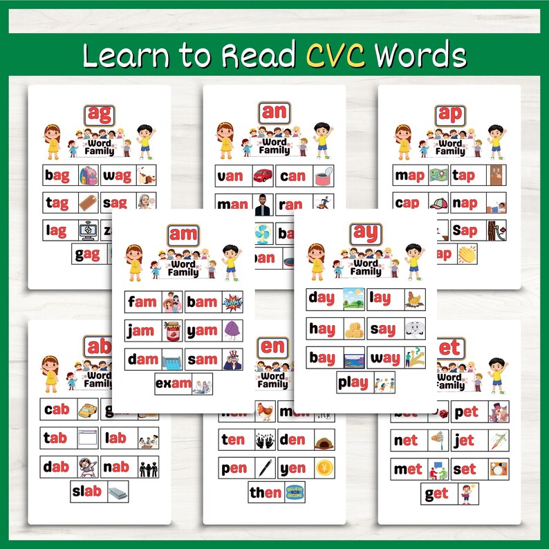 CVC Words List for Kids – Short Vowel Phonics Flashcards, Busy Book ...