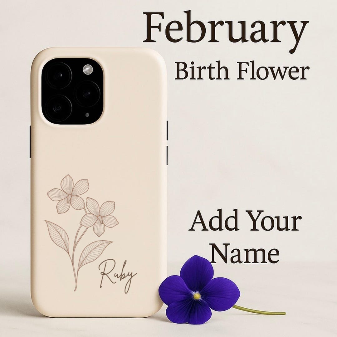 Personalized Violet Birth Flower Phone Case: Minimalist Line Art - Etsy