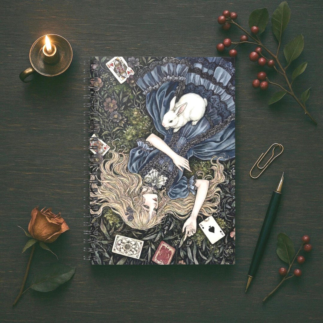 Gothic Alice in Wonderland Spiral Notebook - Dark Academia Ruled ...
