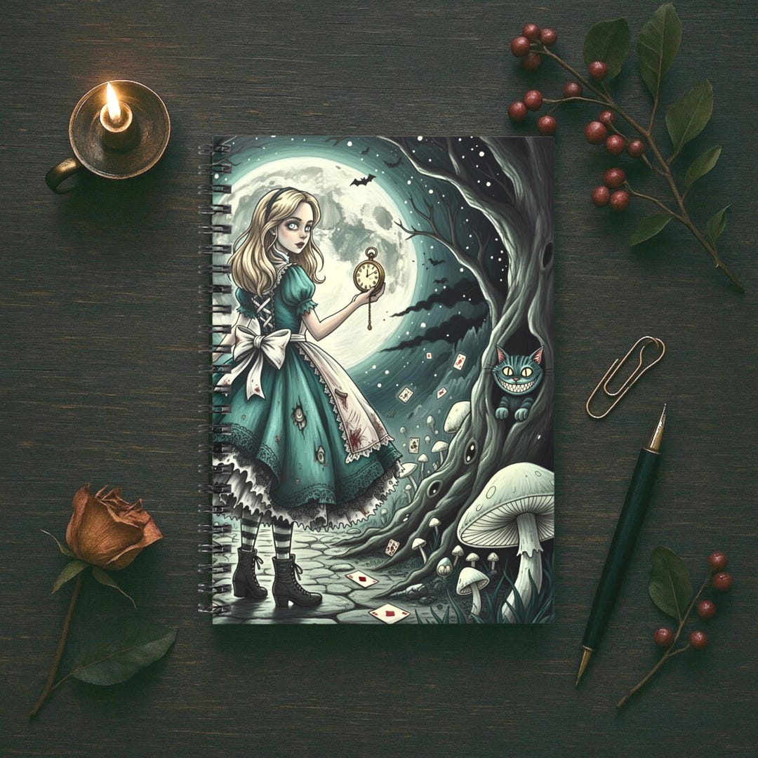 Gothic Alice in Wonderland Spiral Notebook - Dark Fantasy Ruled Journal ...