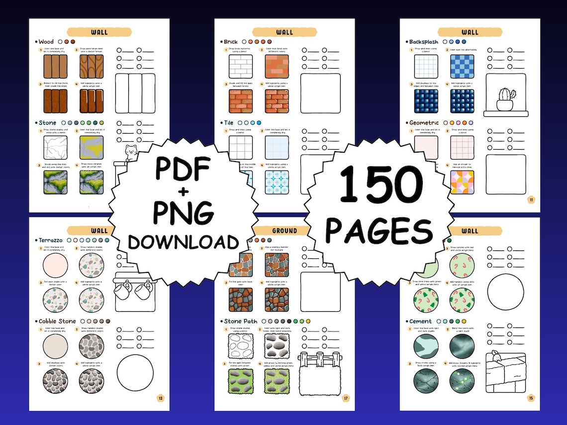 How to Draw Patterns Coloring Book: 150 Easy Pages (printable PDF + PNG ...