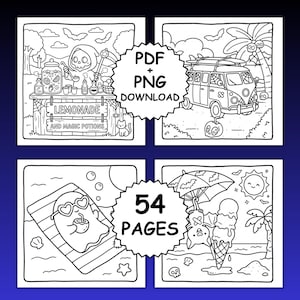 Ghostly Summer Coloring Book: Cozy, Spooky Kawaii Pages (PDF + PNG ...
