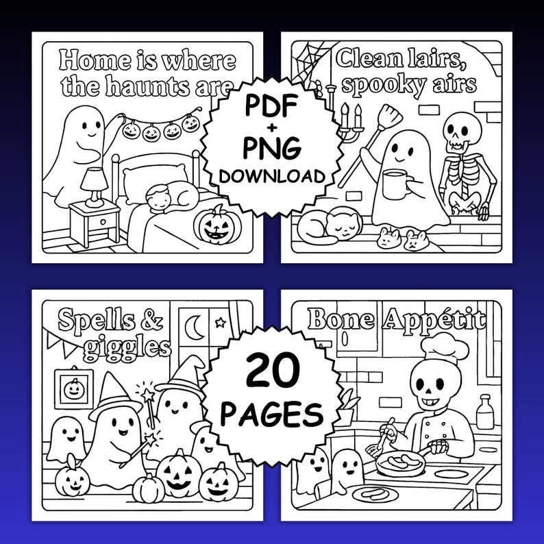 Cozy Haunted House Coloring Book PDF & PNG Bold and Easy Cute Spooky ...