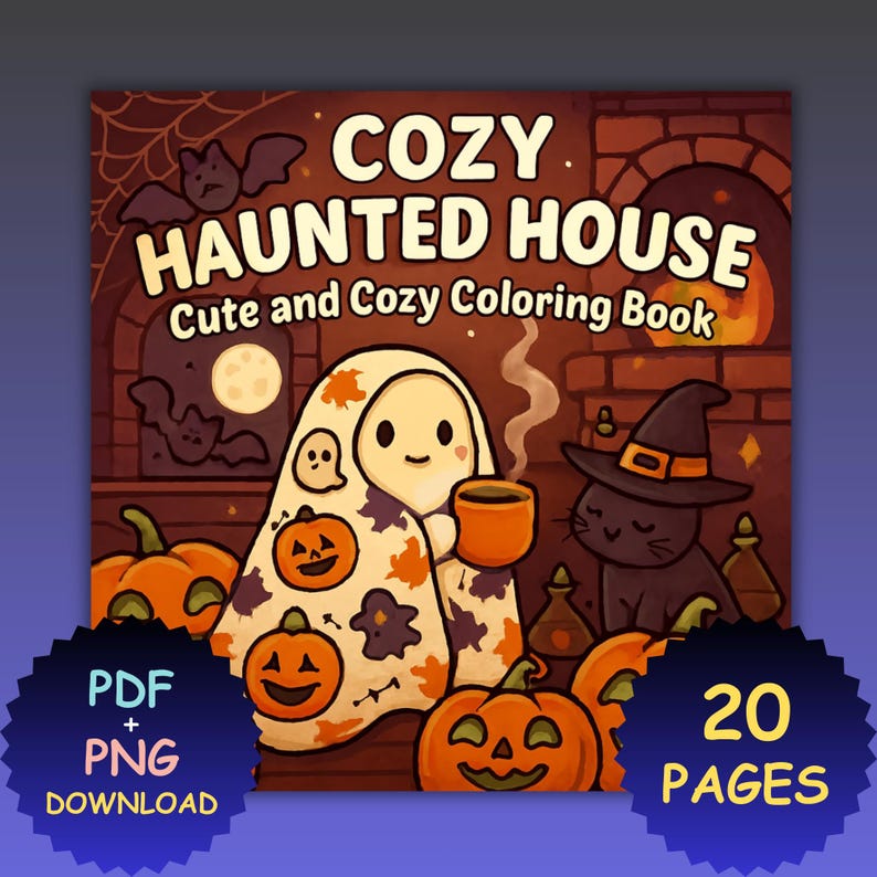 Cozy Haunted House Coloring Book PDF & PNG Bold and Easy Cute Spooky ...
