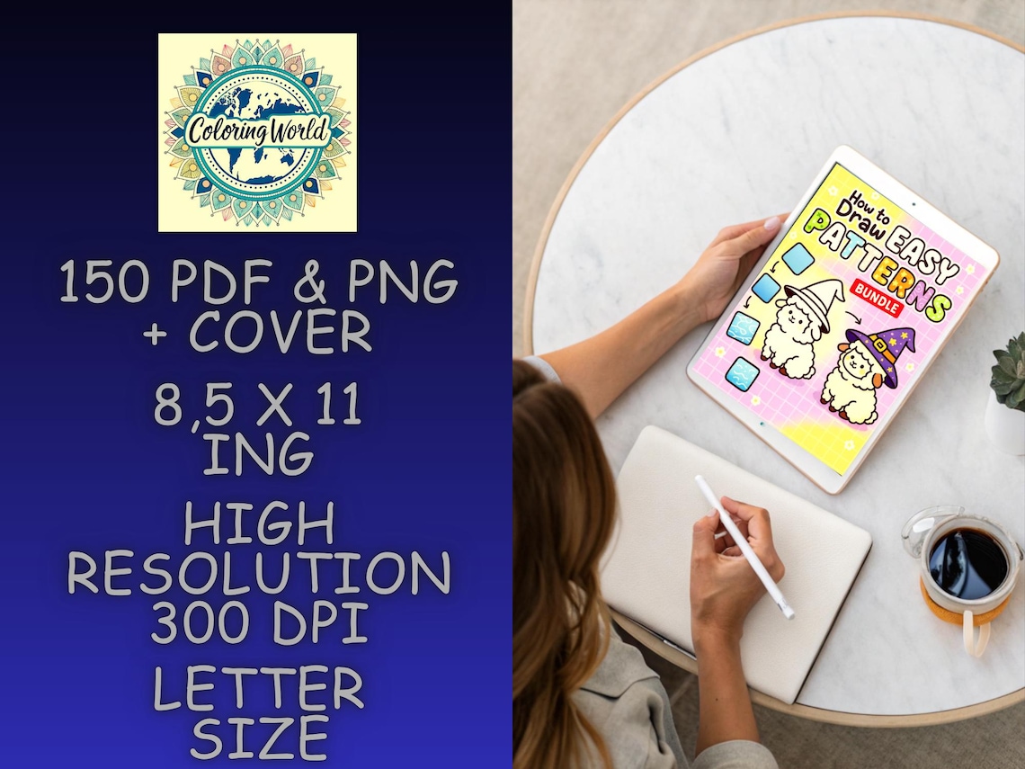 How to Draw Patterns Coloring Book: 150 Easy Pages (printable PDF + PNG ...