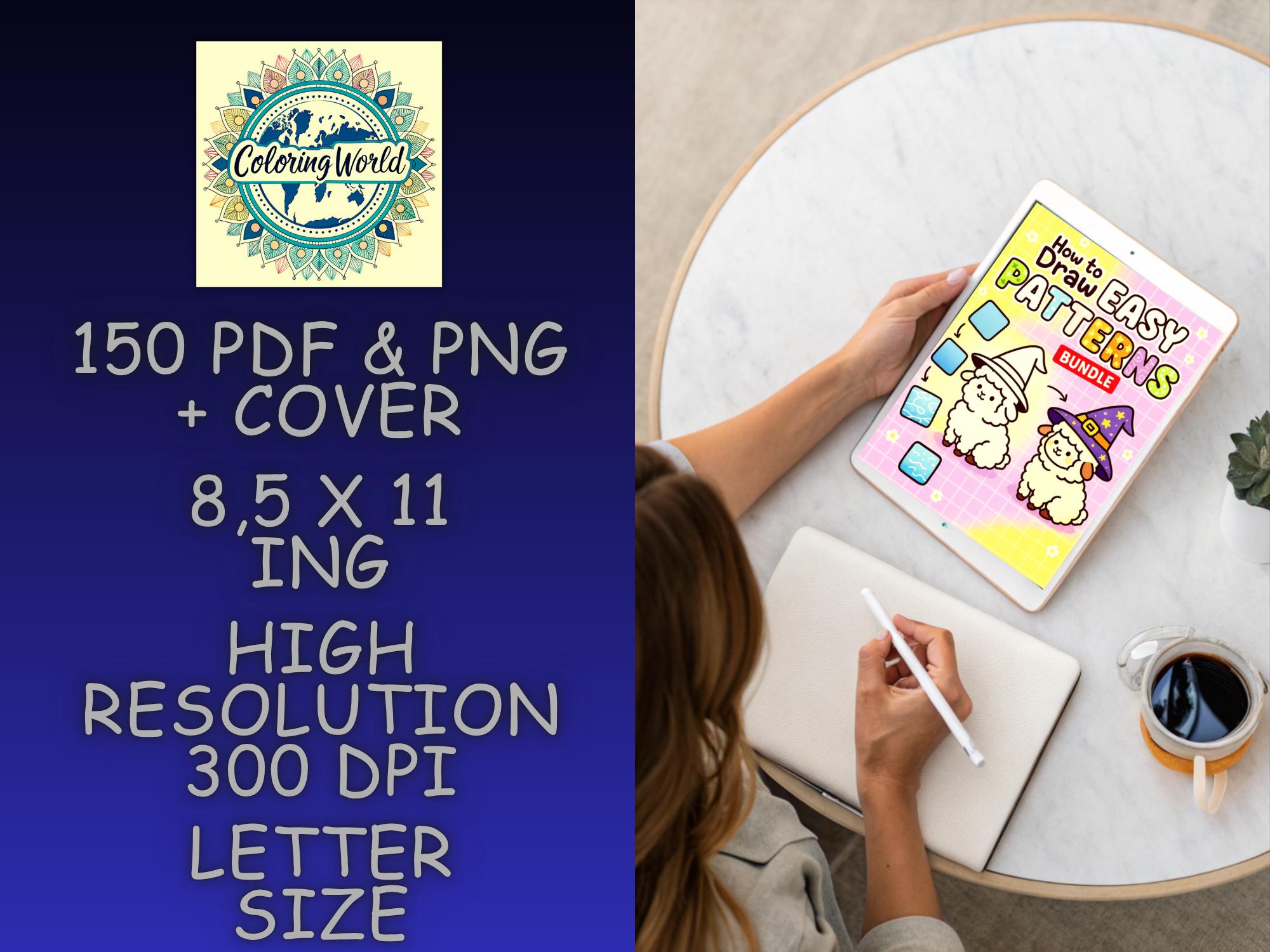 How to Draw Patterns Coloring Book: 150 Easy Pages (printable PDF + PNG ...
