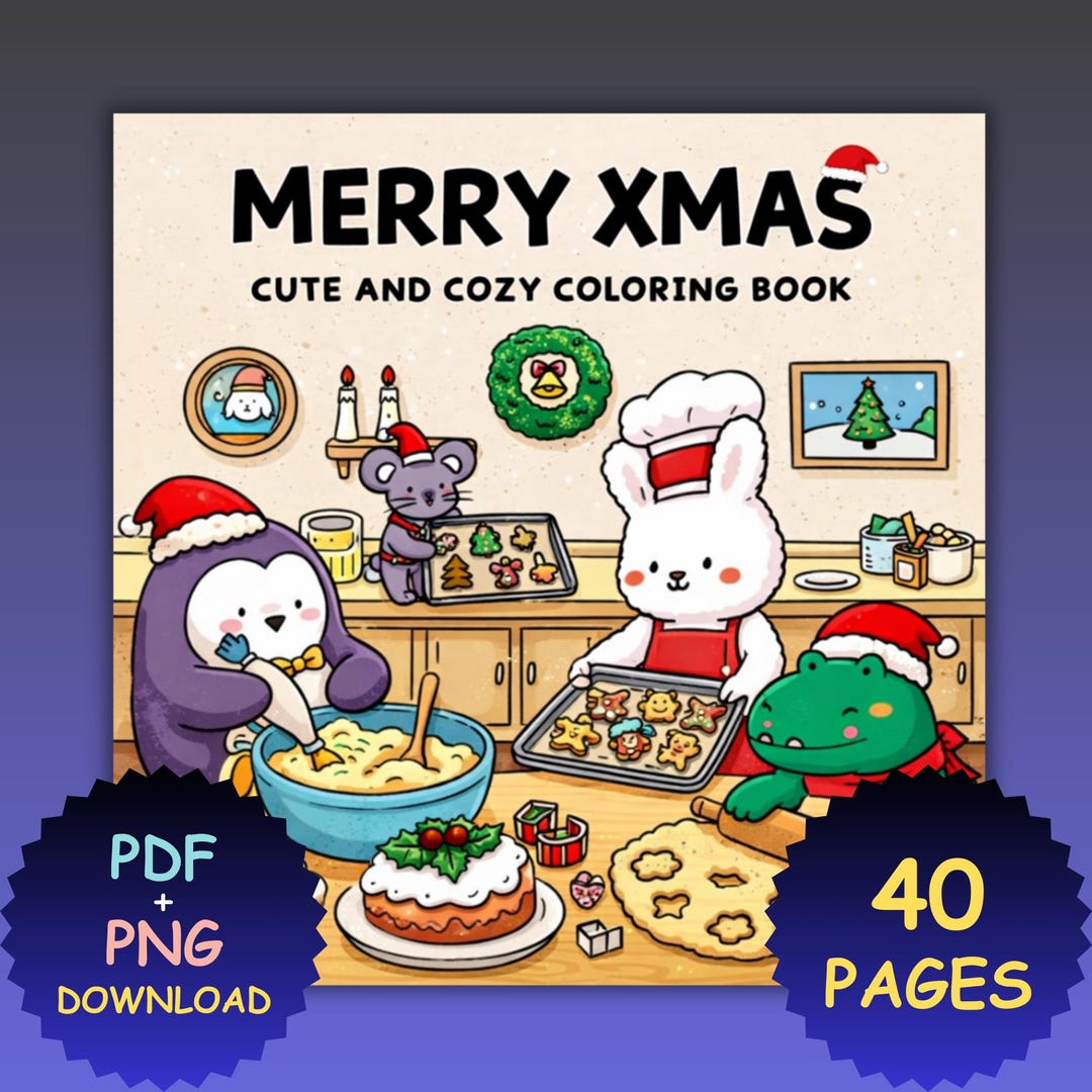 Merry Xmas – Bold and Easy Coloring Book, 40 Cute Cozy Christmas Pages ...