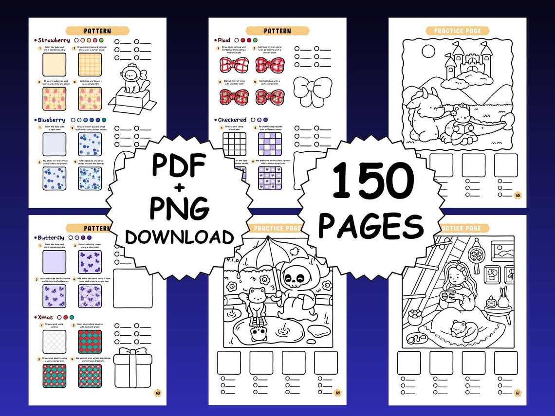 How to Draw Patterns Coloring Book: 150 Easy Pages (printable PDF + PNG ...
