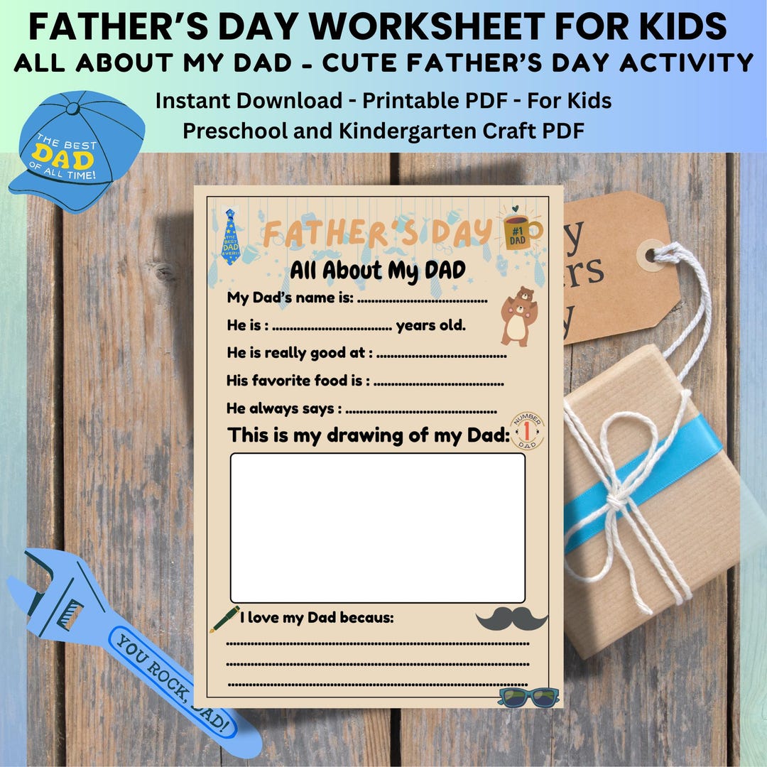 Father’s Day Worksheet for Kids - All About My Dad Printable - Cute ...