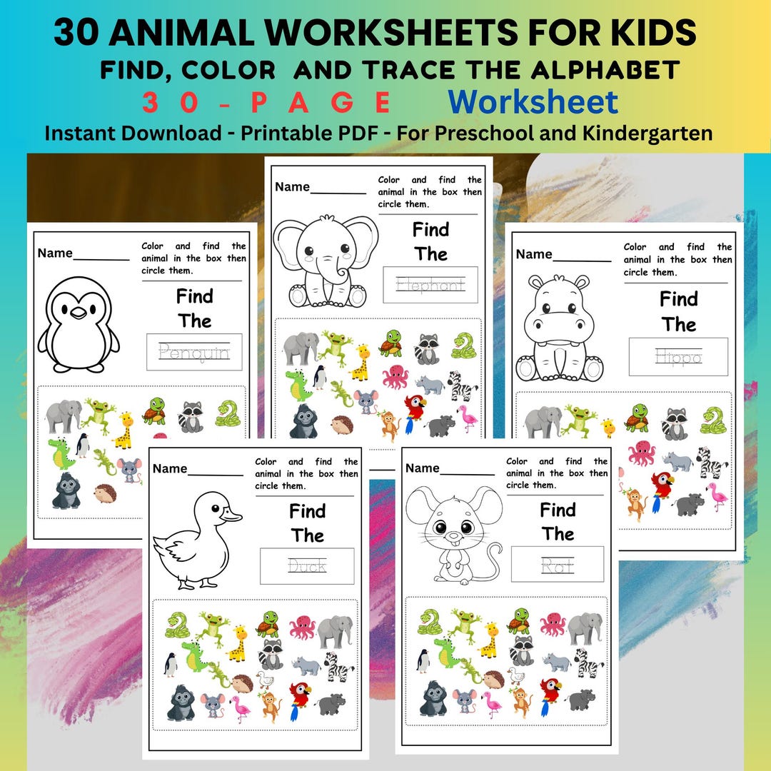 30 Animal Find and Color Worksheets for Kid - Printable Animal ...