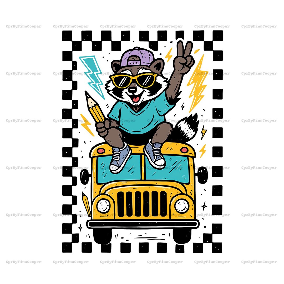 Cool Raccoon School Bus PNG, Back to School Animal Clipart, Funny ...
