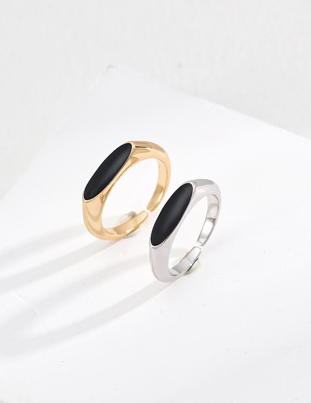 Matte Black Oval Signet Ring: Adjustable Sterling Silver or Gold ...