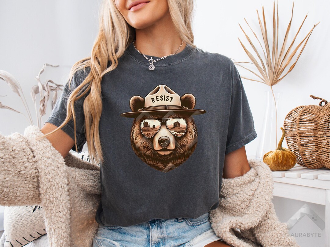 Resist Bear PNG Retro T-shirt Design, Smokey Bear, Protect Our Parks ...