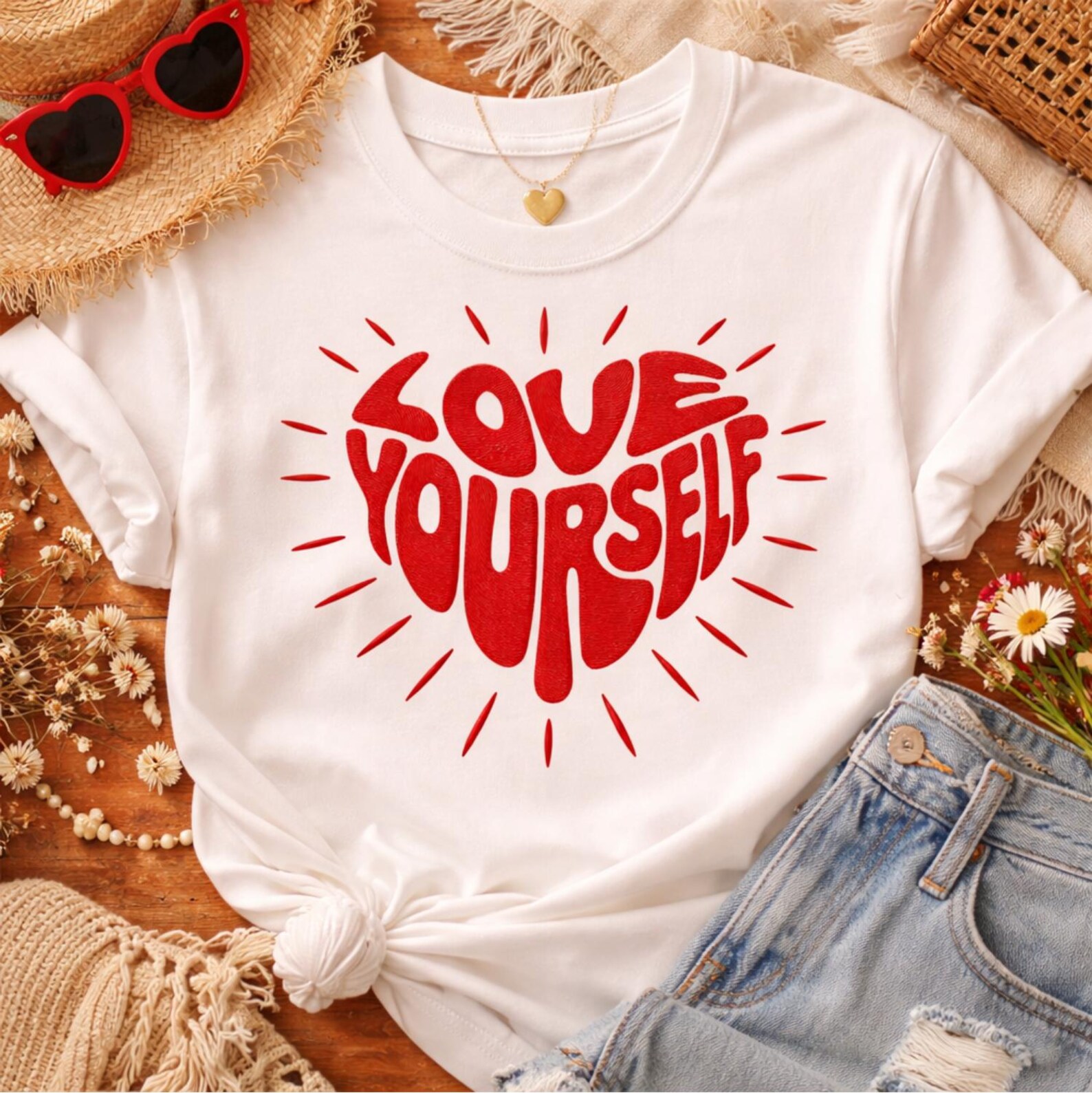 Self Love Embroidery Design | Love Yourself Heart Typography ...