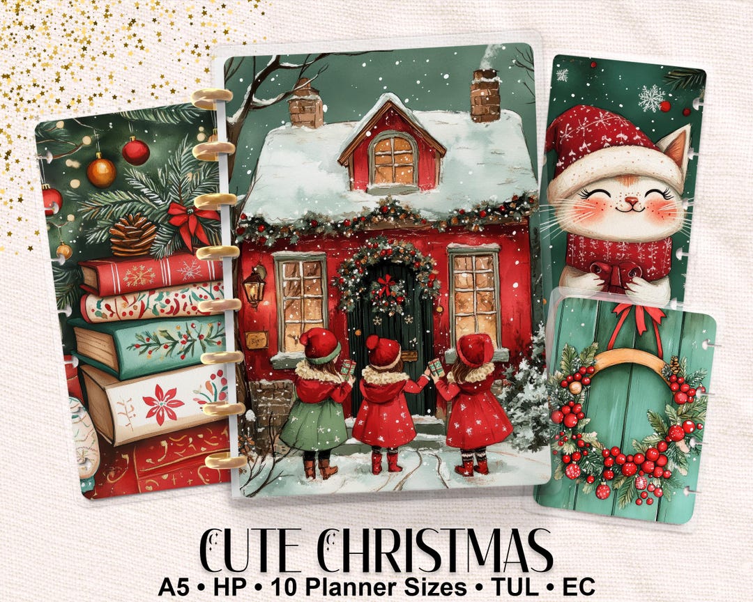 Cute Christmas Printable Planner Covers | Digital Planner Cover Set ...