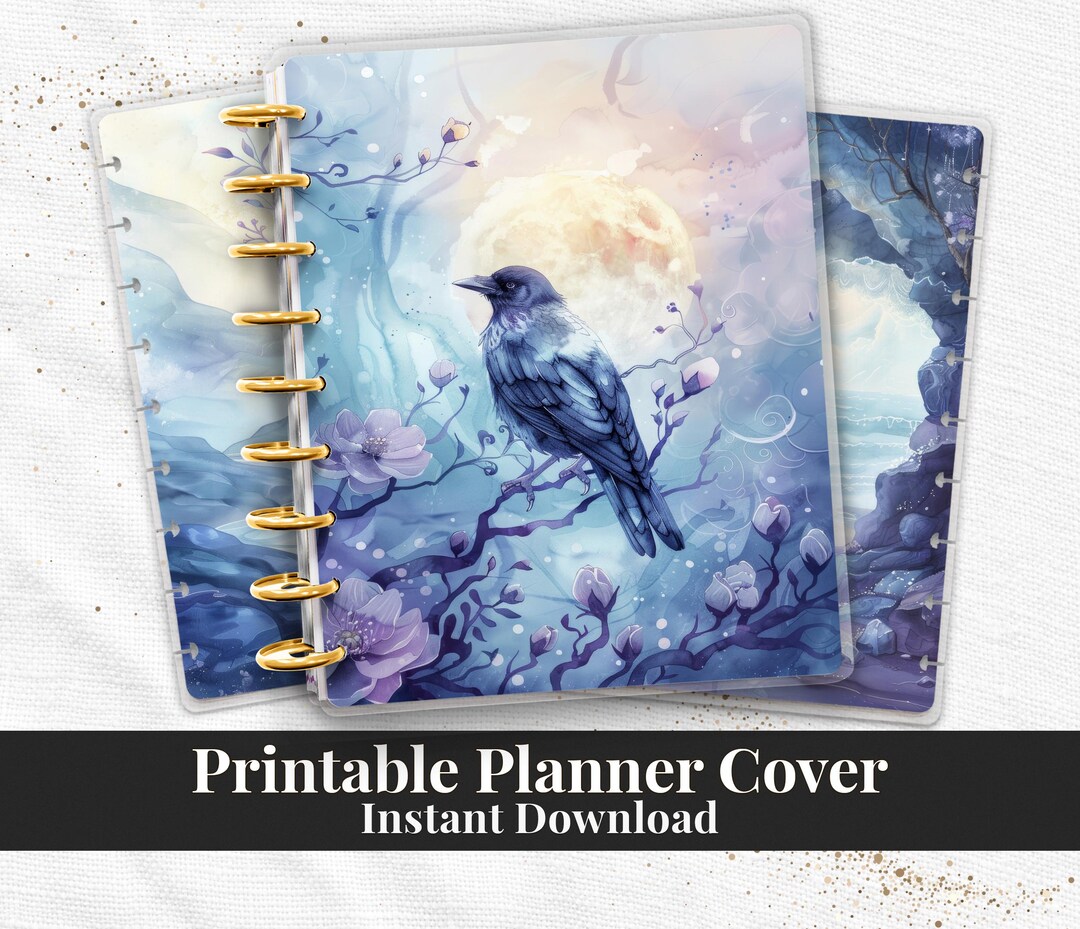 Moonlit Raven Discbound Planner Cover Set Printable PDF for Happy ...
