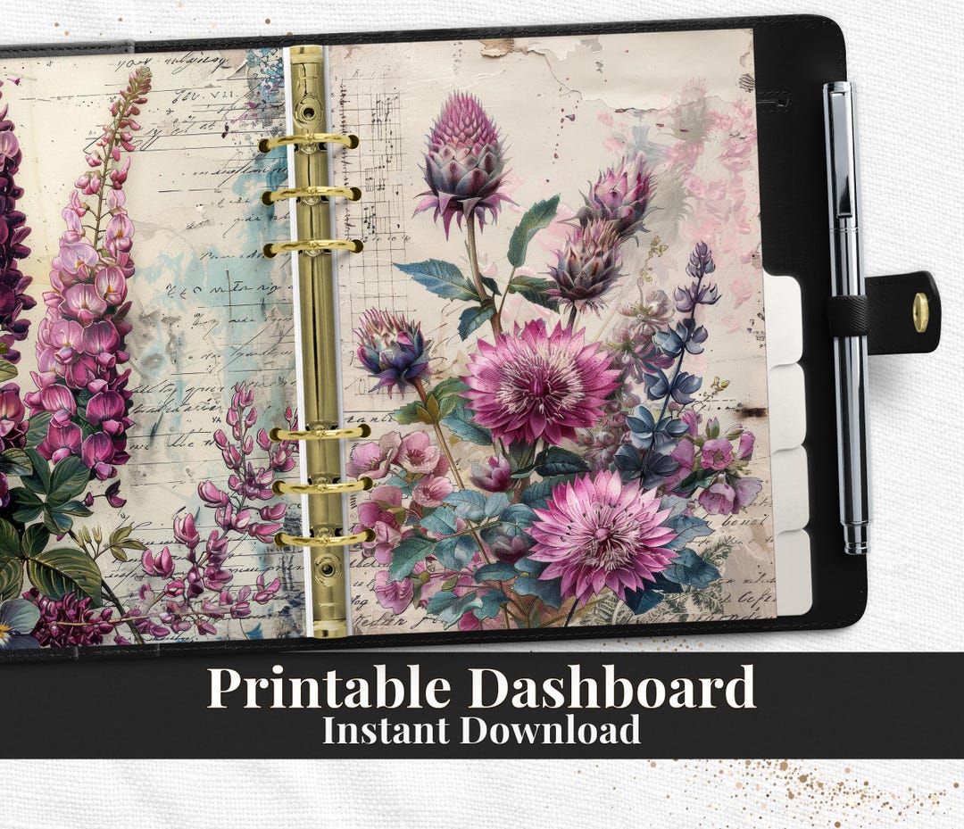 Botanical Thistle Flowers Planner Dashboard Divider PDF for Happy ...
