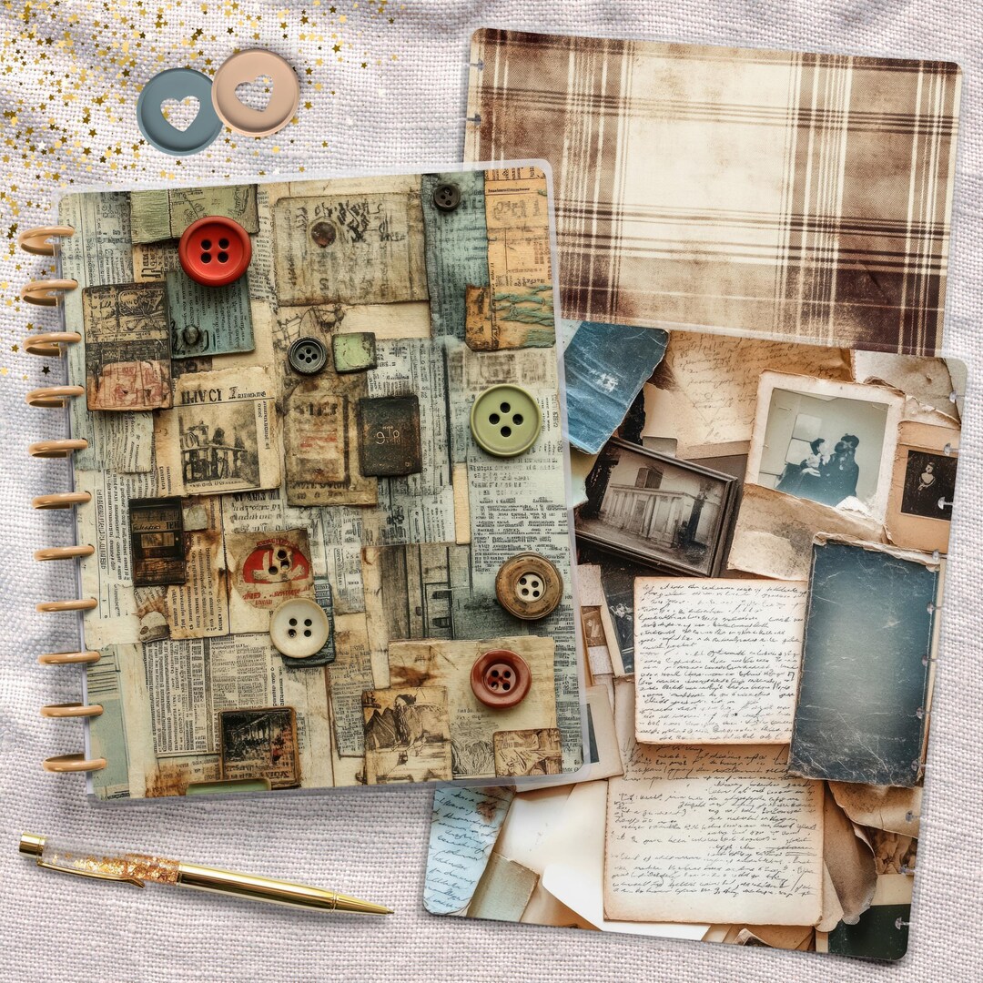 Antiqued Collage Big Happy Planner Cover, Vintage Journal Accessory ...