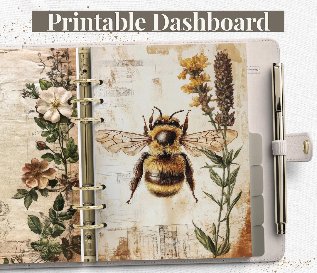 Botanical Bumblebee Planner Dashboard Divider PDF for Happy Planner A5 ...