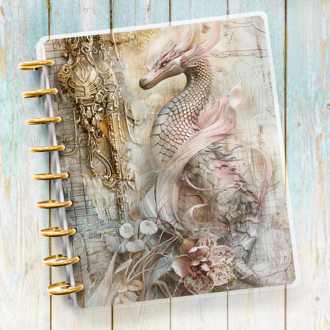 Grey Fantasy Dragon Disc Bound Planner Cover, Classic Happy Planner ...