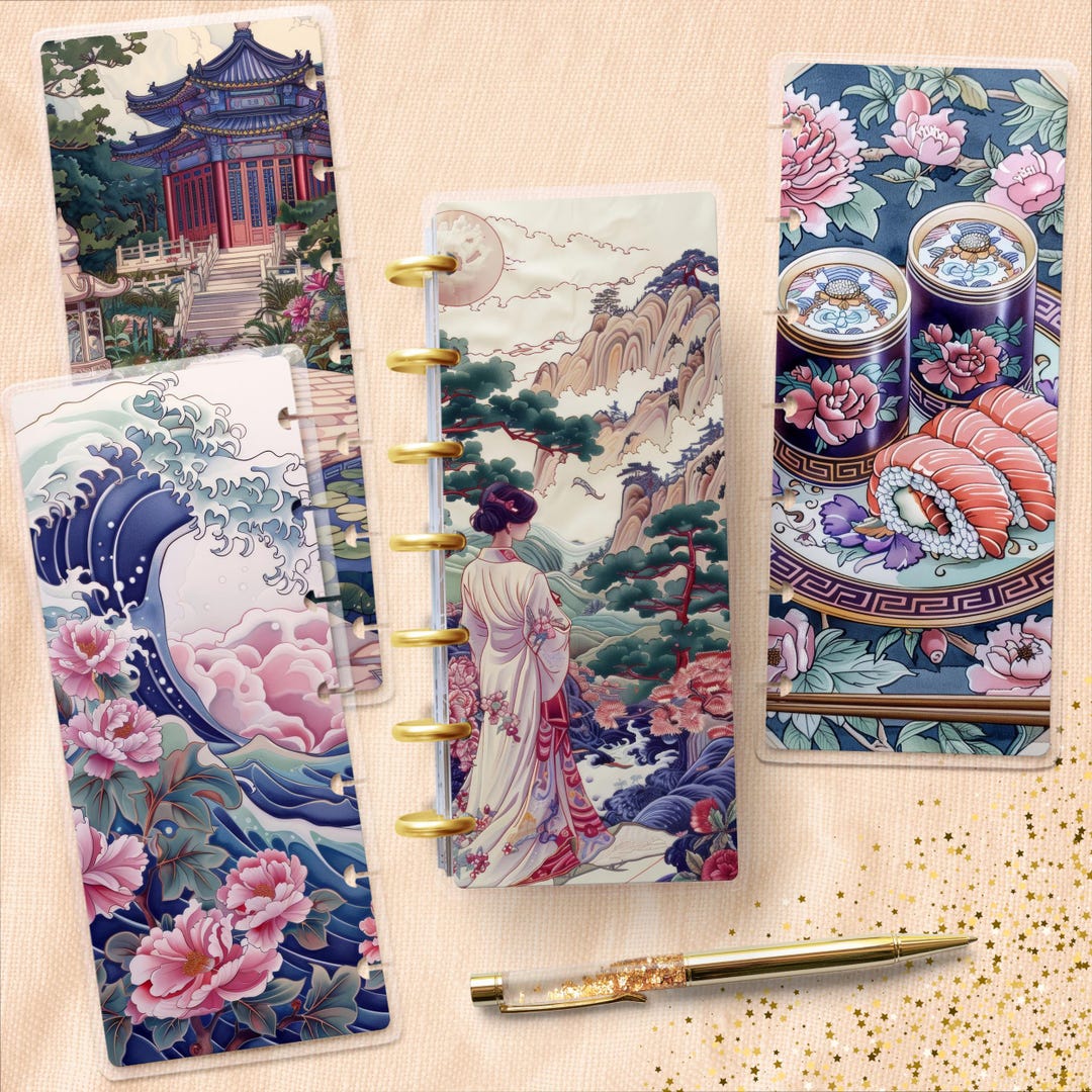 Japanese Skinny Mini Disc Bound Cover, Happy Planner Cover, Laminated ...