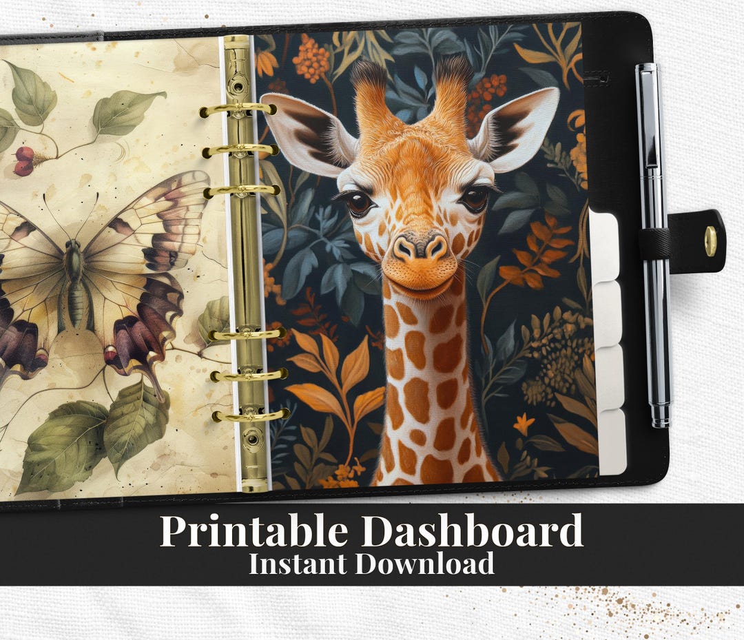 Giraffe Portrait Printable Planner Dashboard PDF in Happy Planner TUL ...
