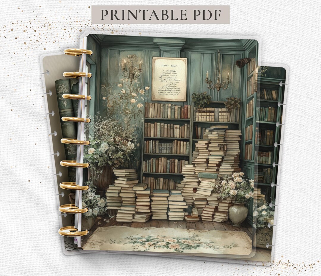 Vintage Bookish Study Discbound Planner Cover Set Printable PDF for ...