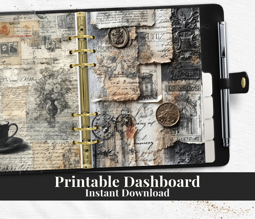 Dark Academia Vintage Printable Planner Dashboard PDF in Happy Planner ...