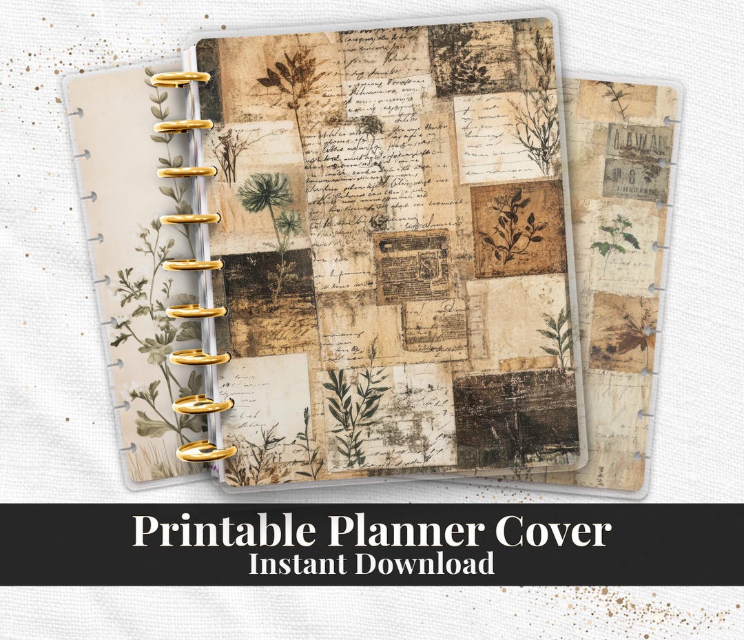 Vintage Botanical Collage Discbound Planner Cover Set Printable PDF for ...