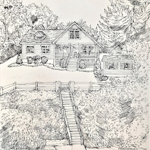 Pen and Ink Custom House Drawing, House Portrait, Handdrawn Original ...