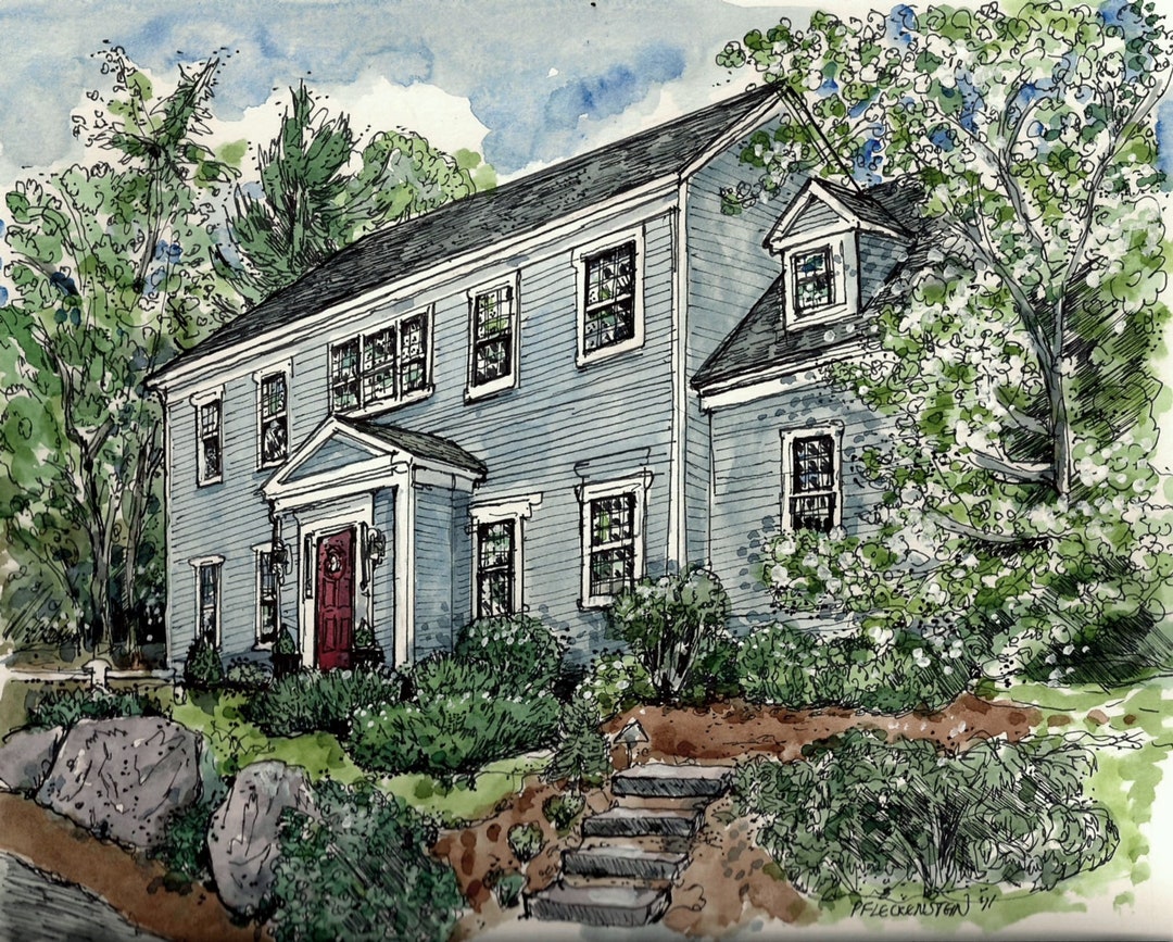 Watercolor of Our Home, Pen and Ink House Drawing, Original Custom ...