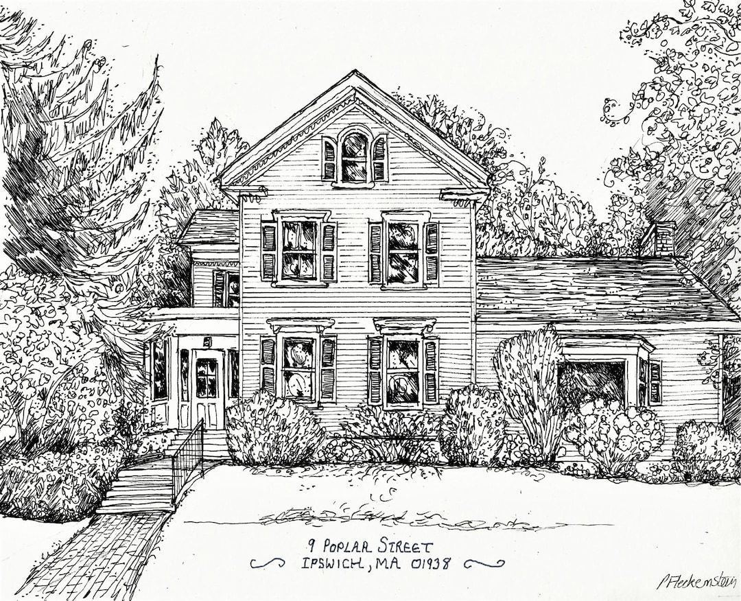 House Drawing in Pen and Ink - Hand-drawn Custom House Portrait - House ...