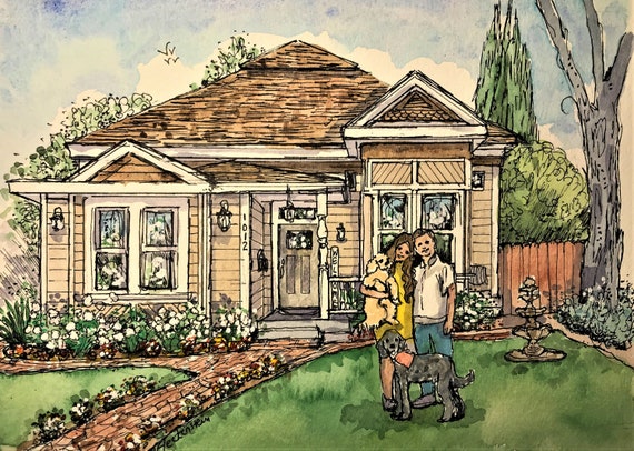 Family and Home Portraitcustom House Portrait Personalized | Etsy