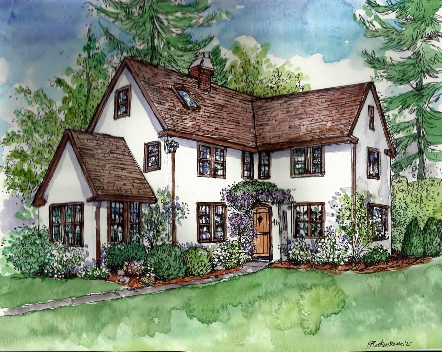Handpainted Watercolor House Portrait, Custom Pen and Ink Architectural ...