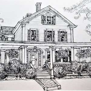 Custom Hand-drawn House Portrait – Pen and Ink Wall Art (5x7) - Etsy
