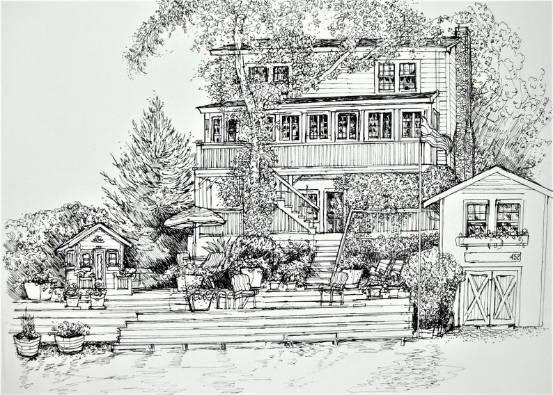 Hand-drawn Pen and Ink House Portrait / Custom Original Home - Etsy