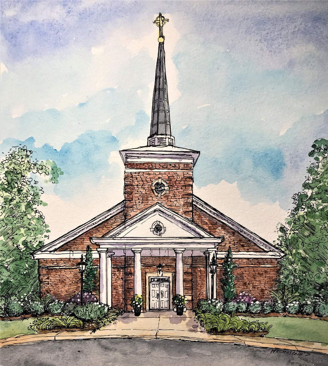 Wedding Church Painting Our Wedding Watercolor Church - Etsy
