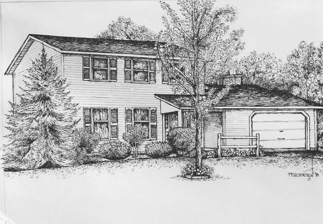 House Pen Drawing Custom Hand-drawn Portrait of Your Home, Black and ...