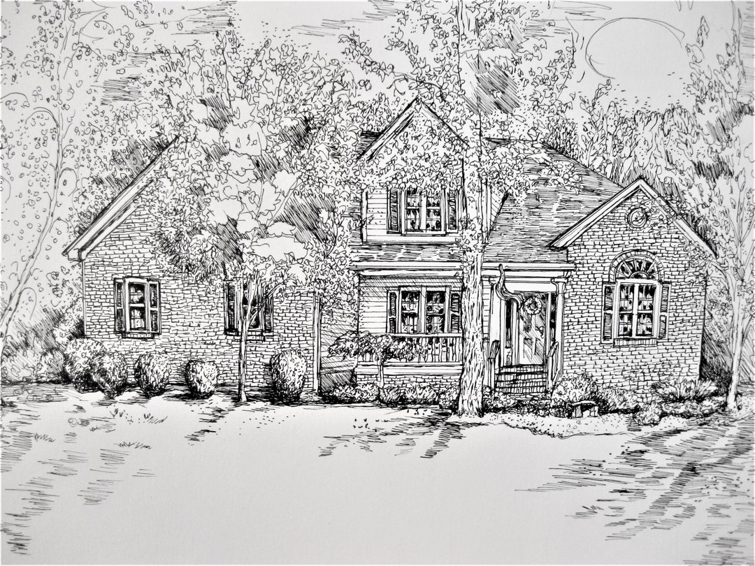 Pen and Ink Custom House Drawing, House Portrait, Handdrawn Original ...